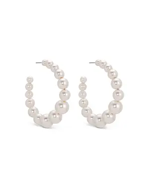 Ettika Bubble Graduated Medium Hoop Earrings - Pearl