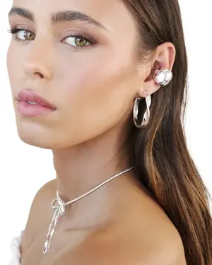 Ettika Twist Square Medium Hoop Earrings - Silver