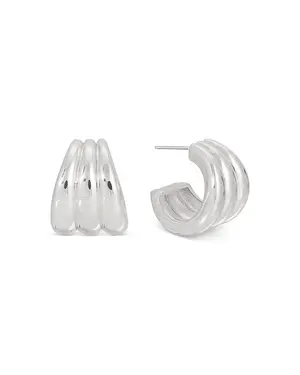 Ettika Triple Ribbed Huggie Hoop Earrings - Silver