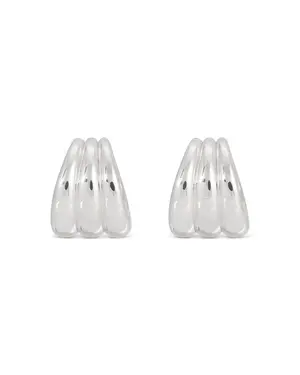 Ettika Triple Ribbed Huggie Hoop Earrings - Silver