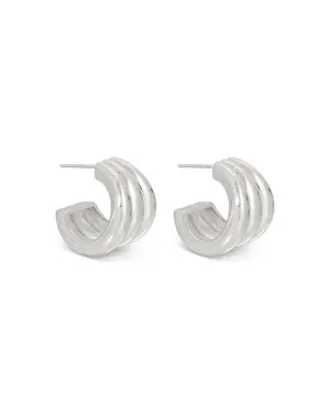 Ettika Triple Ribbed Huggie Hoop Earrings - Silver