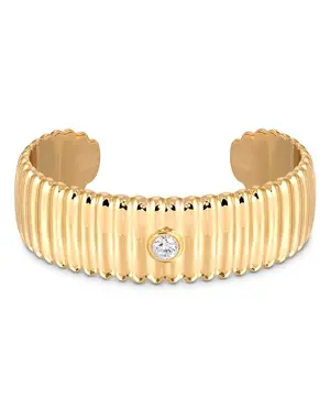 Ettika Crystal Solitaire Ribbed Cuff Bracelet Gold