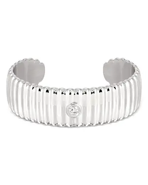 Ettika Crystal Solitaire Ribbed Cuff Bracelet - Silver