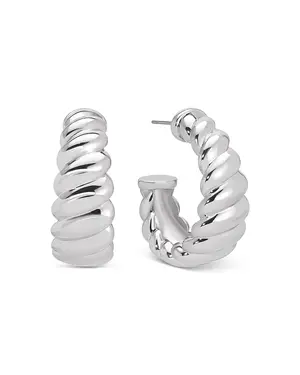 Ettika Ribbed Hoop Earrings - Silver