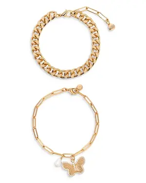 Ettika Butterfly Charm And Chain Bracelet Set - Gold