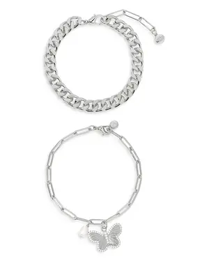 Ettika Butterfly Charm And Chain Bracelet Set - Silver