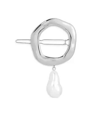 Ettika Cultured Freshwater Pearl Circle Barrette - Silver