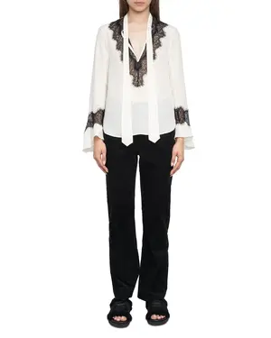 Zadig&Voltaire Tuan Silk Lace Trim Blouse - Flake