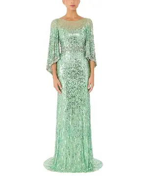 Jenny Packham Ines Sequin-embellished Gown - Eucalyptus
