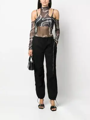 JULFER Janet Semi-sheer Layered Bodysuit With Abstract Logo Print - Black