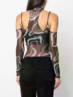 JULFER Janet Semi-sheer Layered Bodysuit With Abstract Logo Print - Black