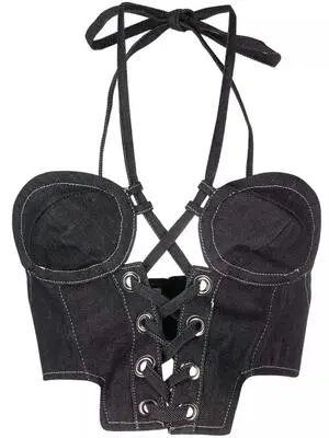 JULFER Corset-style Cotton Top - Black
