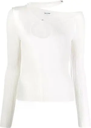 JULFER Kylie Cut-out Ribbed-knit Top - White