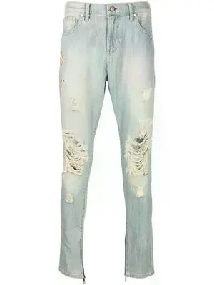 UNITED RIVERS Embroidered Ripped Skinny Jeans - Blue