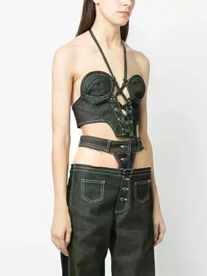 JULFER Corset-style Cotton Top - Black