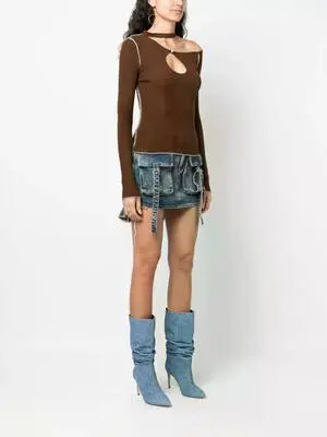 JULFER Cut-out Ribbed-knit Top - Brown