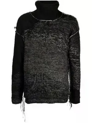 THE VIRIDI-ANNE High-neck Distressed Cardigan