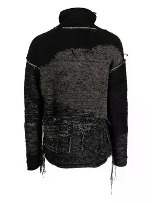 THE VIRIDI-ANNE High-neck Distressed Cardigan
