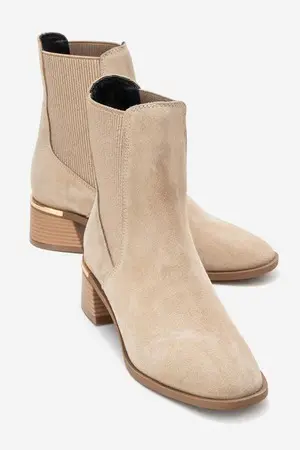 FOREVER & ALWAYS SHOES Neiva Leather Chelsea Boots - Beige Suede Leather