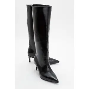 PROLOGUE SHOES Cassandra Knee High Boots - Black Faux Leather