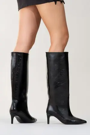 PROLOGUE SHOES Cassandra Knee High Boots - Black Faux Leather
