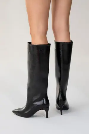 PROLOGUE SHOES Cassandra Knee High Boots - Black Faux Leather