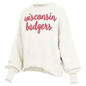 PRESSBOX Wisconsin Badgers Oversized Chelsea Pullover Sweatshirt - Cream