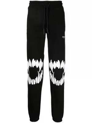 PHOBIA Mouth-print Cotton Track Pants - Black