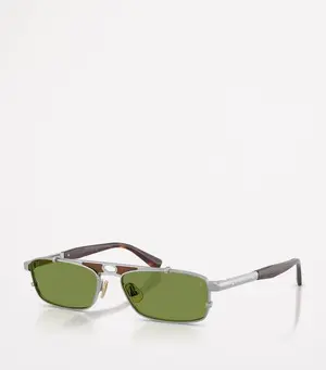Brunello Cucinelli Titanium Rectangular Paloma Sunglasses - Silver