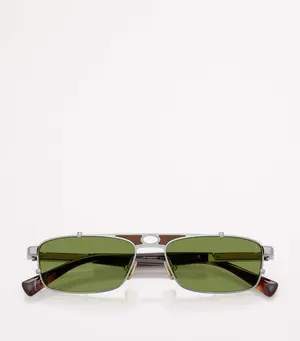 Brunello Cucinelli Titanium Rectangular Paloma Sunglasses - Silver