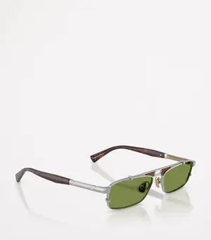 Brunello Cucinelli Titanium Rectangular Paloma Sunglasses - Silver