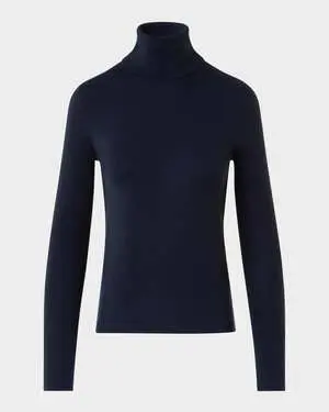 Akris Turtleneck Cashmere-Silk Sweater - Navy