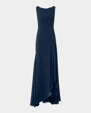 Akris Studded Sleeveless Asymmetric Maxi Dress - Navy