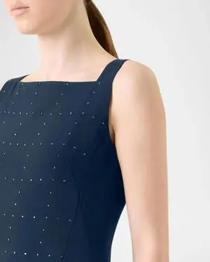 Akris Studded Sleeveless Asymmetric Maxi Dress - Navy
