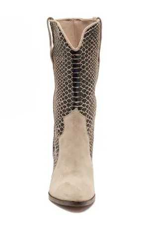 Free People Tapered Heel Western Boots - Beige Suede/snake