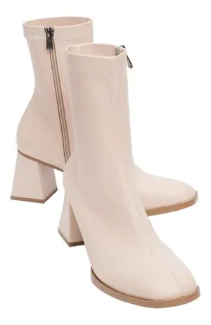 PROLOGUE SHOES Plesa Chunky Heel Boots - Beige Faux Leather