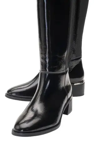FOREVER & ALWAYS SHOES Rochos Leather Knee High Boots - Black Patent Leather