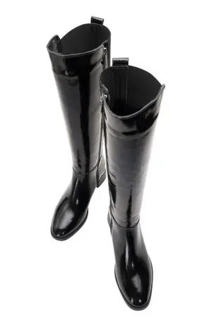 FOREVER & ALWAYS SHOES Rochos Leather Knee High Boots - Black Patent Leather