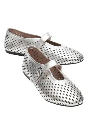 FOREVER & ALWAYS SHOES Arian Leather Ballet Flat Silver Leather