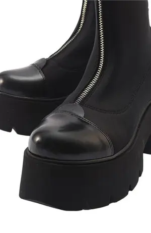 PROLOGUE SHOES Bray Patent Chunky Ankle Boots - Black Patent Faux Leather