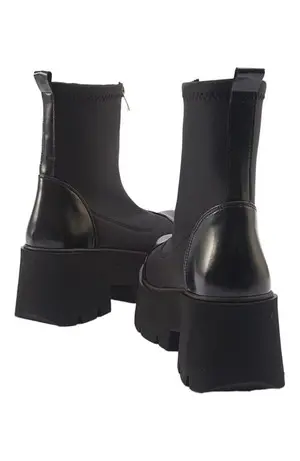 PROLOGUE SHOES Bray Patent Chunky Ankle Boots - Black Patent Faux Leather