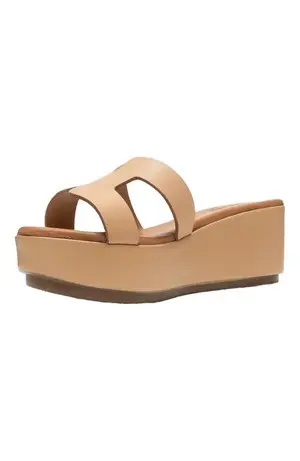 FOREVER & ALWAYS SHOES Lia Leather Platform Sandal - Dark Beige Leather