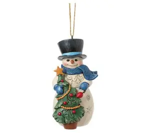 JIM SHORE Heartwood Creek Snowman With Tree Orn Ament 4.375in - One-color