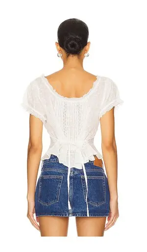 Rixo Sandi Eyelet Lace Trim Top - Ivory