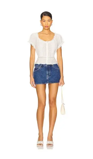 Rixo Sandi Eyelet Lace Trim Top - Ivory