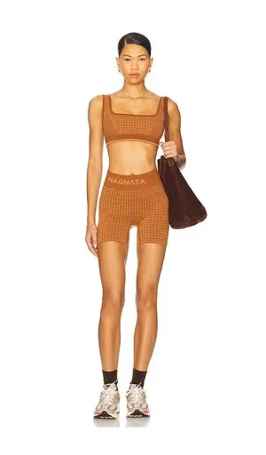 NAGNATA Houndstooth Wool Bralette In Brown