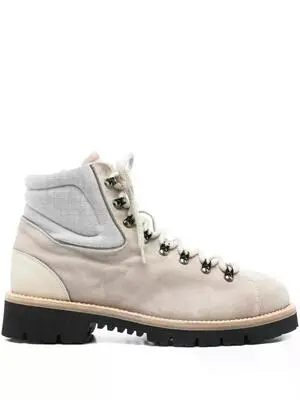 Eleventy Lace-up Leather Boots - Neutrals