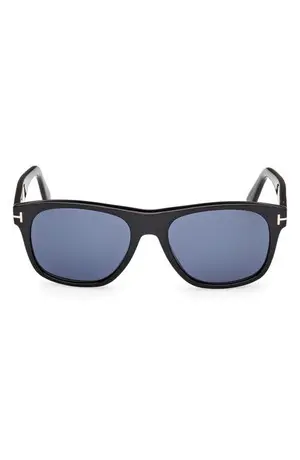 TOM FORD Marlon 55mm Square Sunglasses - Shiny Black/blue Lenses