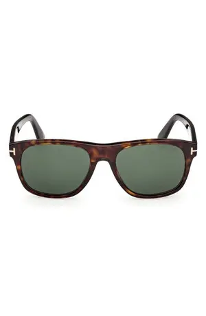 TOM FORD Marlon 55mm Square Sunglasses - Dark Havana/green Lenses