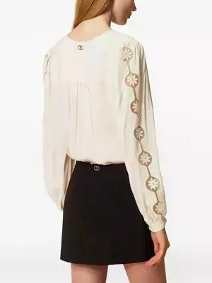 TWINSET Embroidered Puff-sleeve Blouse